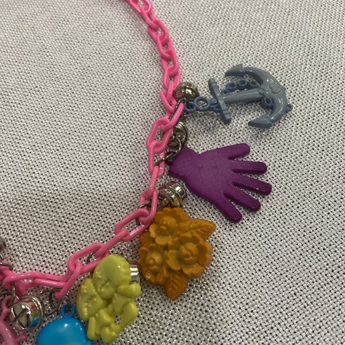 Charm Necklace With 8 Charms Vintage 80s Clip Bell Charms, Hot Pink ...