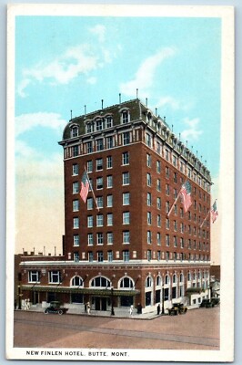 Butte Montana MT Postcard View Of New Finlen Hotel Building Street Cars ...