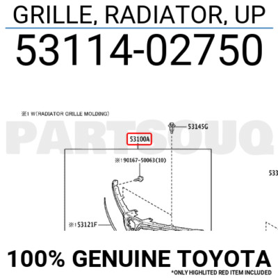 5311402750 Genuine Toyota GRILLE, RADIATOR, UP 53114-02750 | eBay