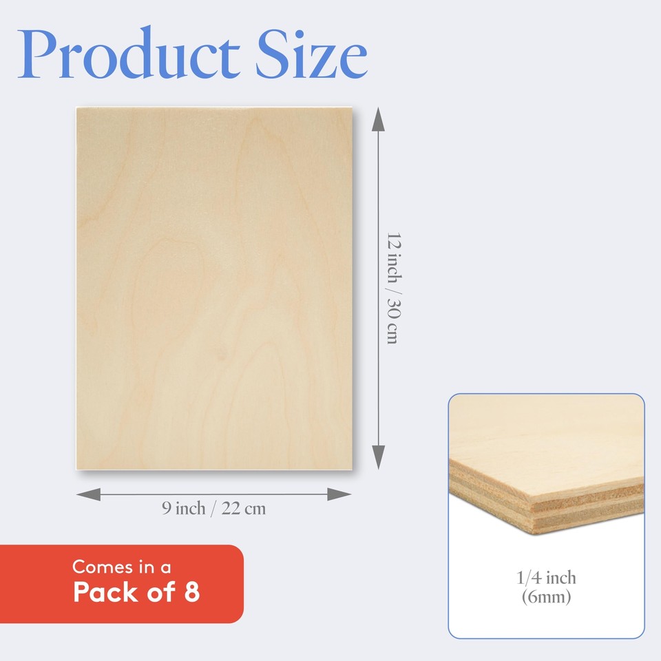 6 mm Baltic Birch Plywood 1/4 x 12 x 9 Inch Box of 8 B/BB Grade Craft ...