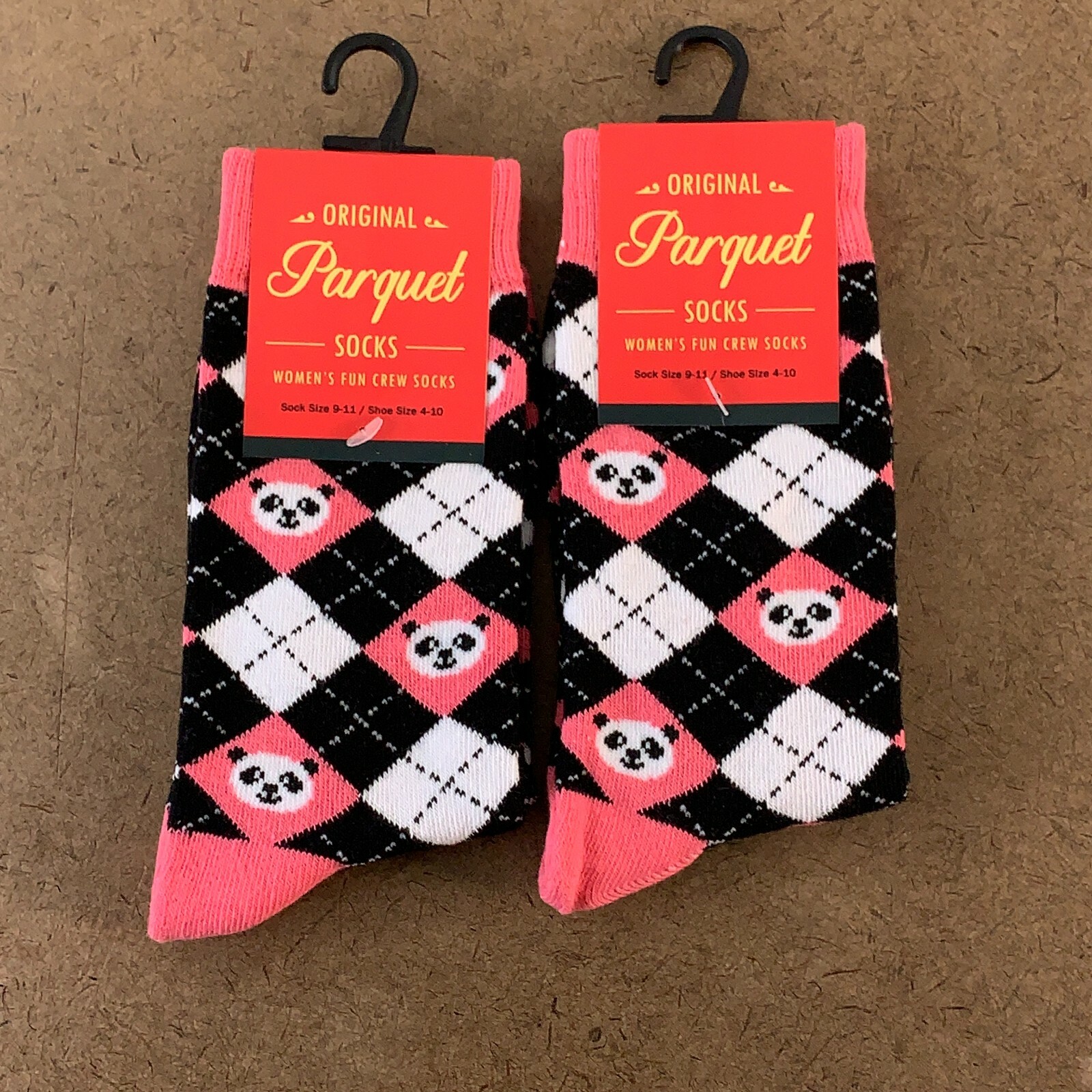 Parquet Women's Shoe Size 4-10 Black Pink Panda Print Fun Crew Socks 2 ...