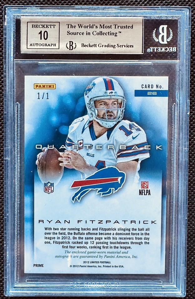 2012 LIMITED RYAN FITZPATRICK JUMBO NUMBERS PRIME GAME WORN AUTO BGS 9. ...
