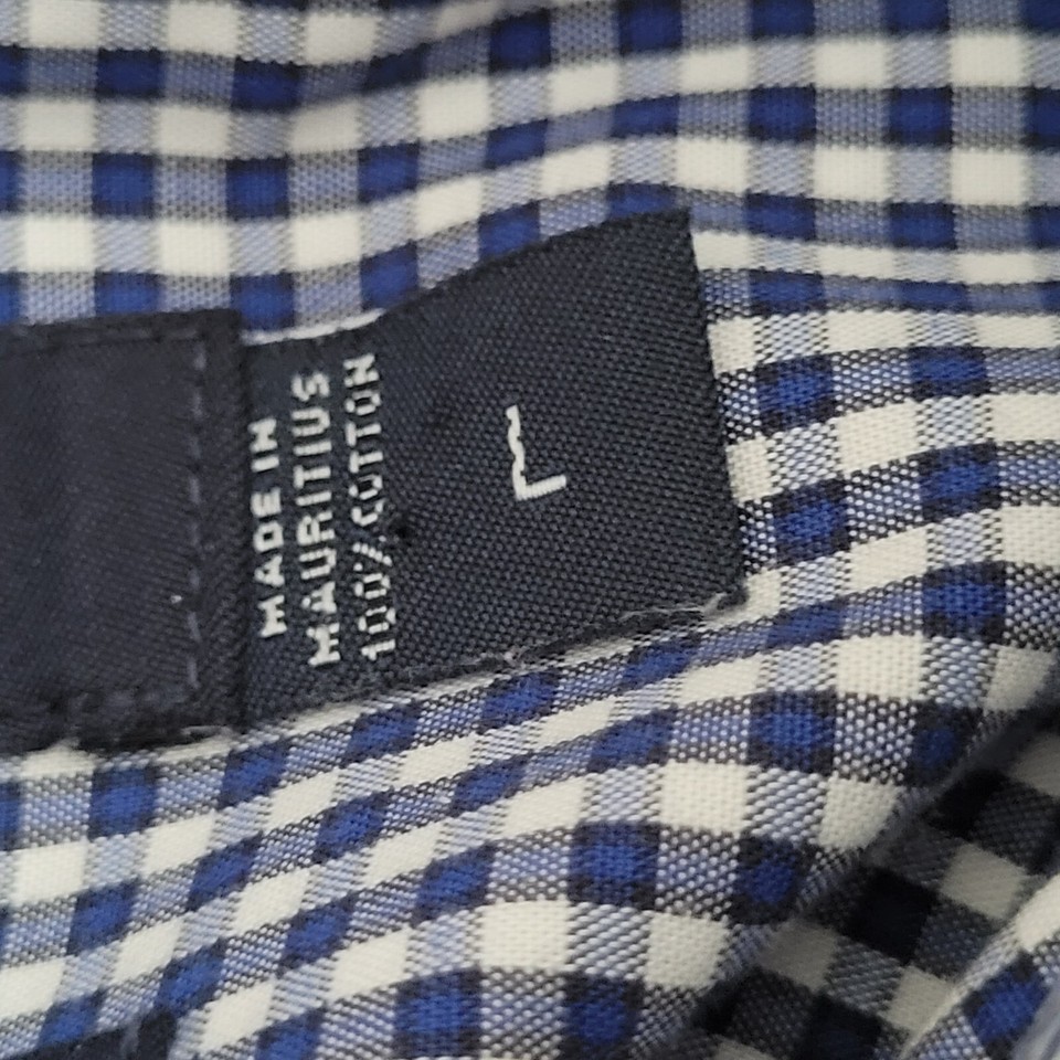 Nautica Wrinkle Resistant Men's Lg Shirt Blue Check Button Down Long ...