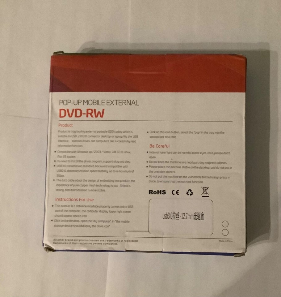 Pop-Up Mobile External DVD-RW Standard USB 3.0 DVD Plug n Play New Open ...