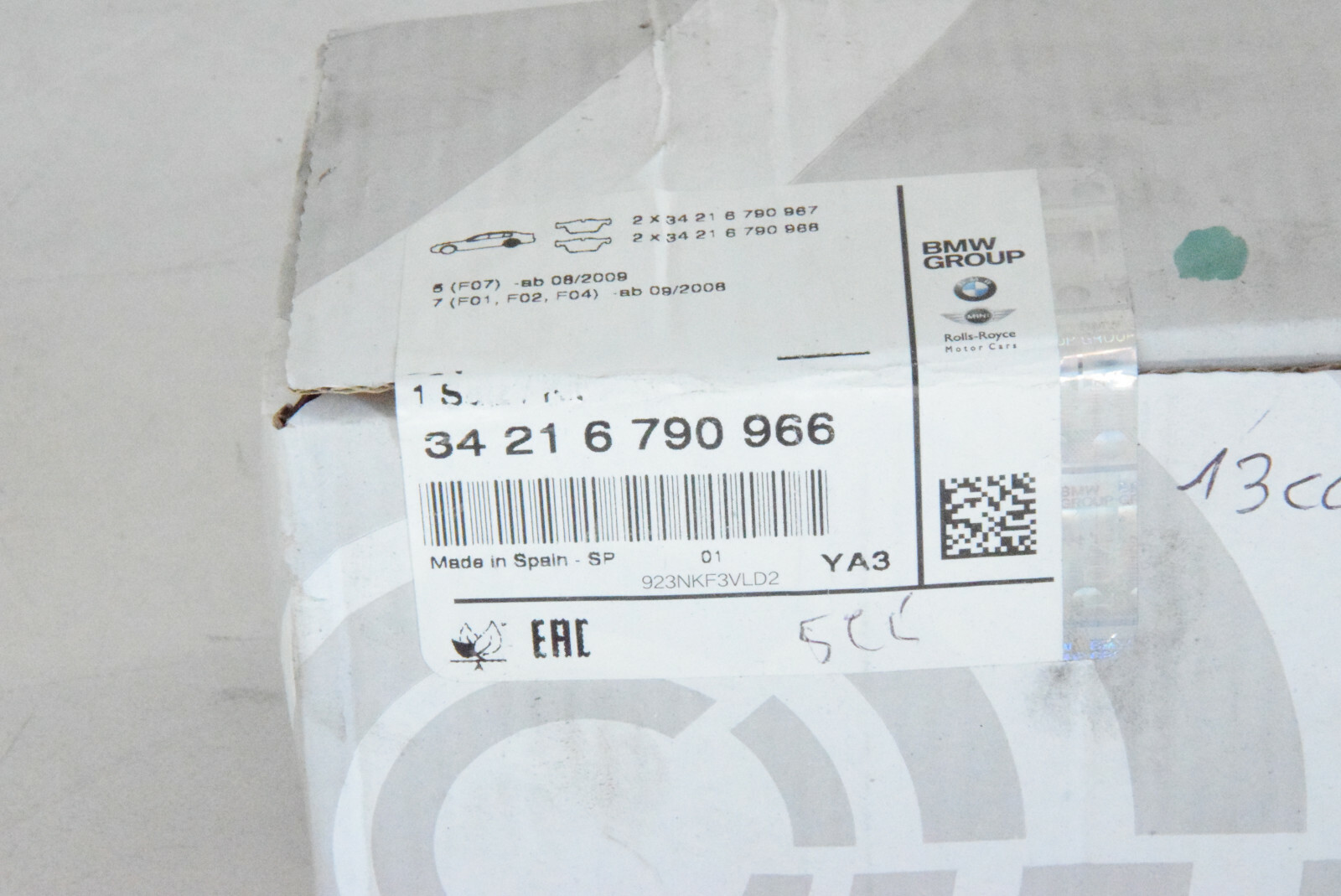 34216790966-KIT PASTICCHE FRENO POST. BMW SERIE 5 GT F07 - SERIE 7 F01 ...