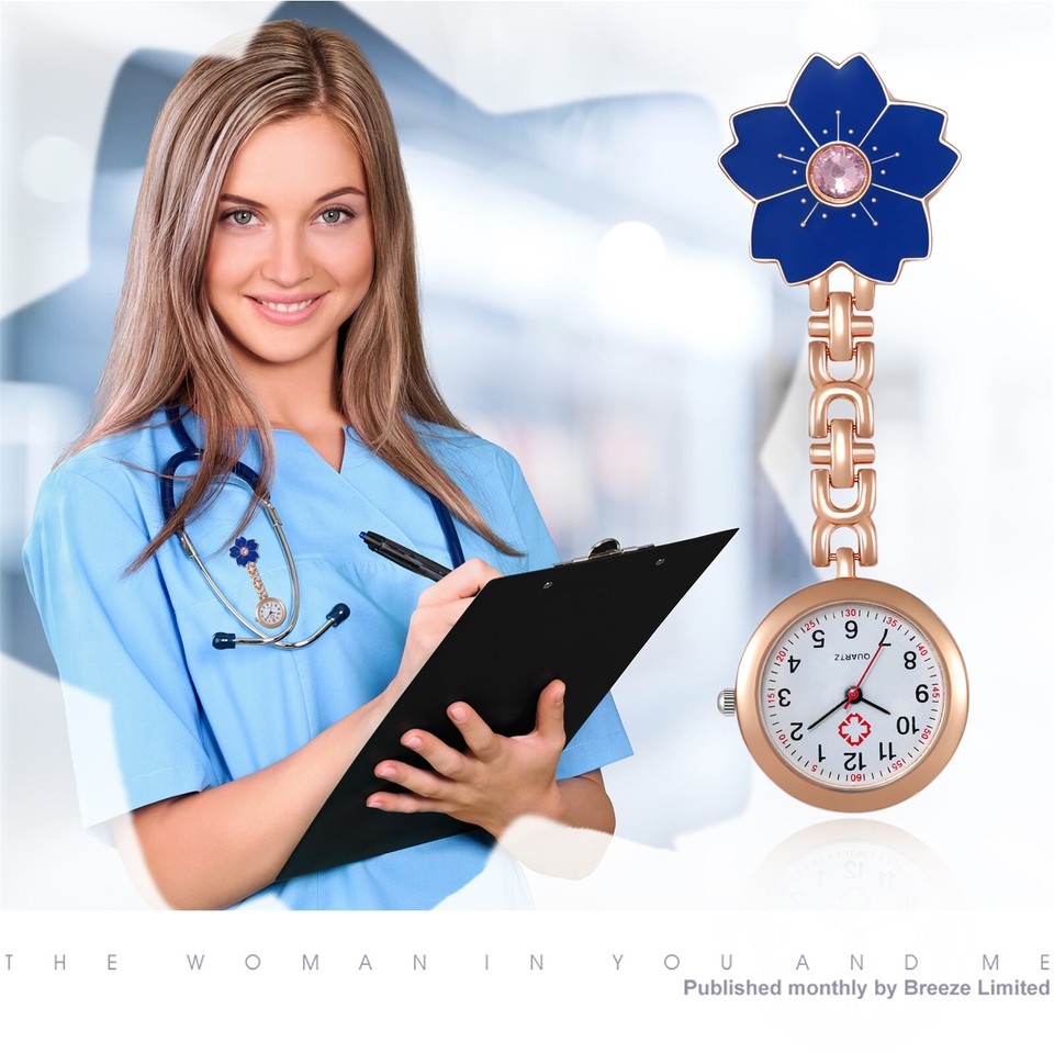 Flower CZ Nurse Doctor Watch Clip-on Lapel Hanging Brooch Fob Quartz ...