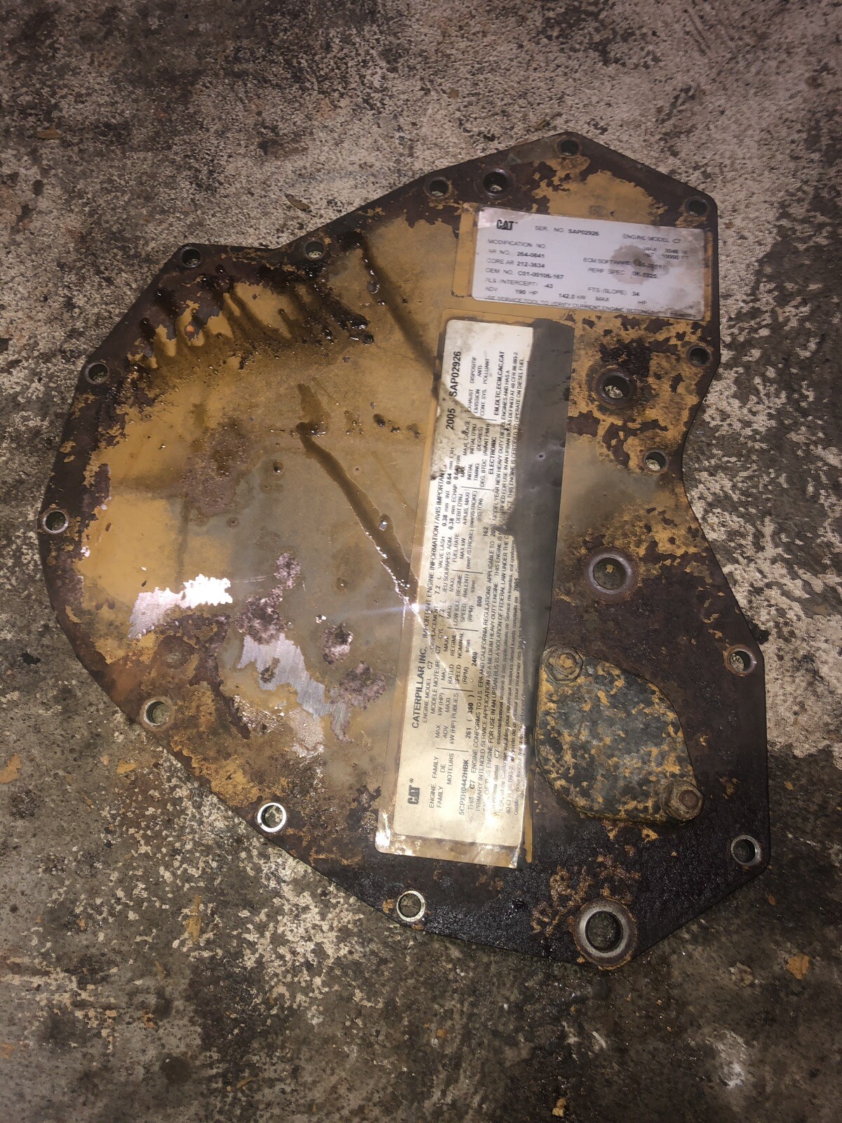 Caterpillar C7 Engine Front Cover Serial Number Plate Cat | eBay