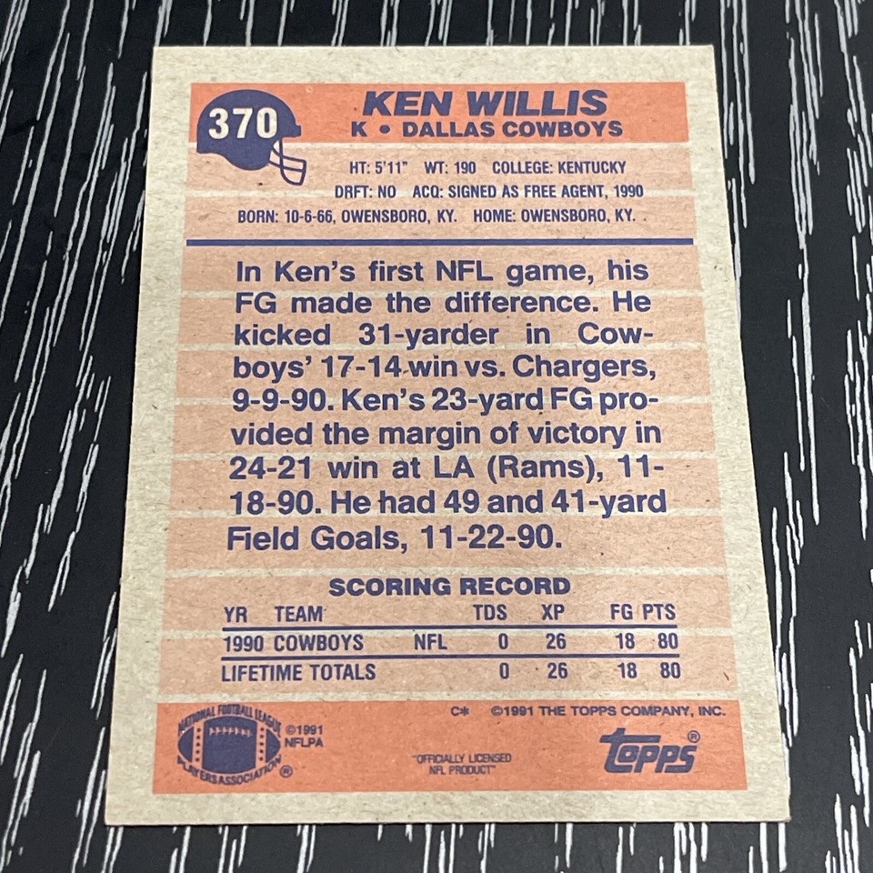 1991 Topps #370 KEN WILLIS Dallas Cowboys | eBay
