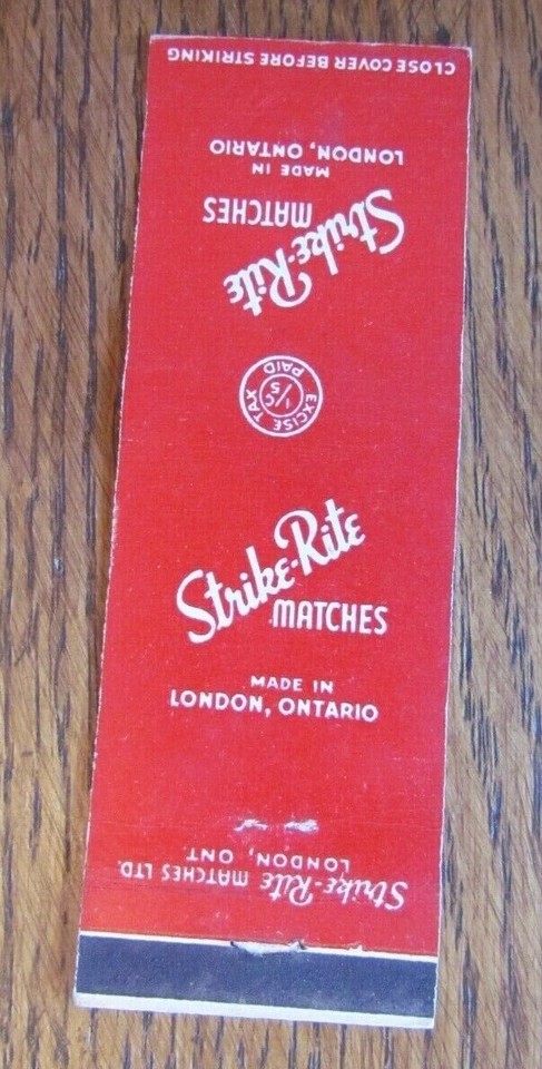CANADIAN TAX STAMP MATCHBOOK COVER: STRIKE-RITE MATCHES LONDON, ONTARIO ...