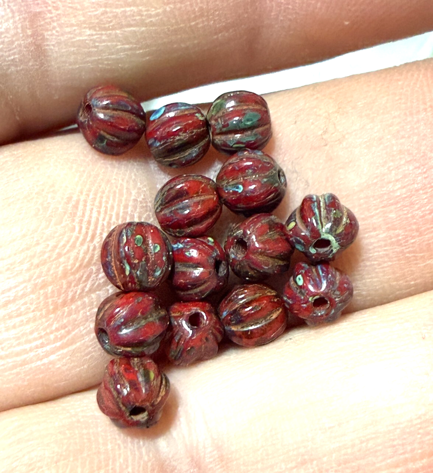 (10) Huron Indian Red Jasper Color Melon Glass Indian Trade Bead Fur ...