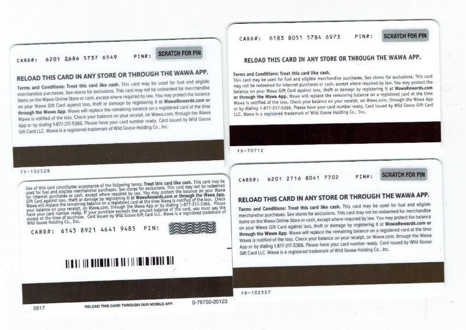 WAWA Gift Card LOT of 4 - Christmas Holidays, Hoagiefest - Collectible ...
