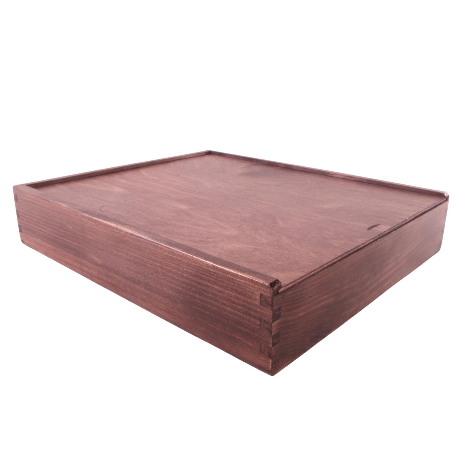 Large Shallow Hand-Stained Wooden Sliding Lid Box Crafts Organiser ...