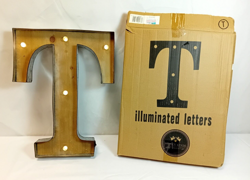 Large LED Light Up Letter Rustic Vintage Marquee Wood Metal Battery T ...