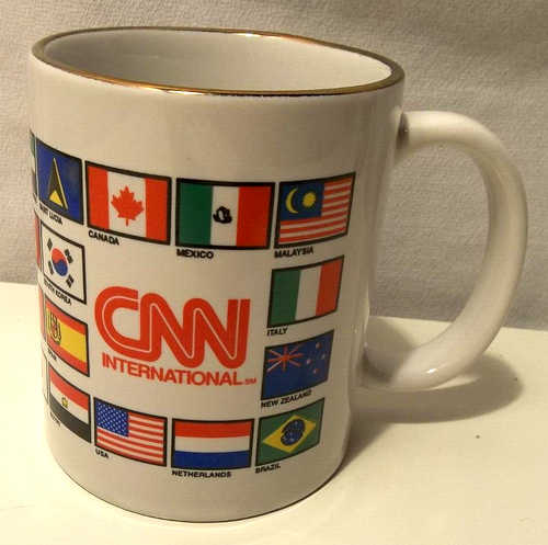 CNN International World flags Coffee mug Gold rim Countries NEWS | eBay