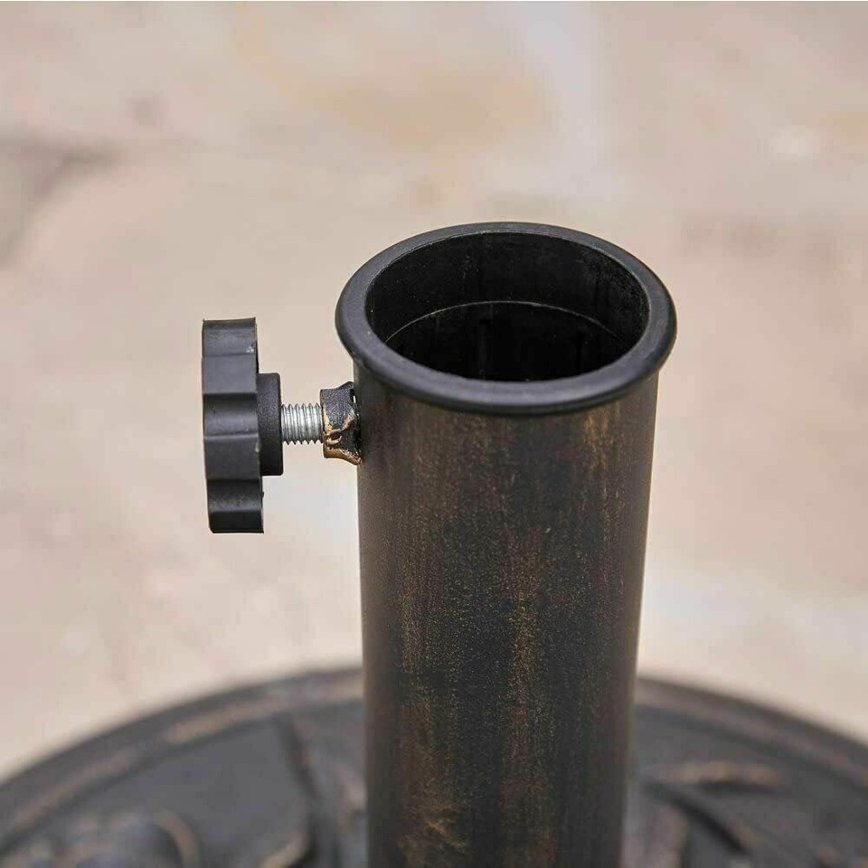 CAST IRON ROUND UMBRELLA PARASOL BASE STAND PATIO OUTDOOR GARDEN HEAVY ...