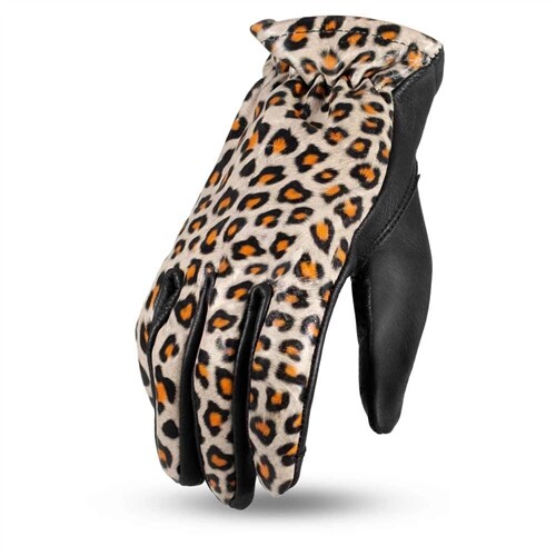 Women's Black & Leopard Print Leather Motorcycle Gloves by First ...