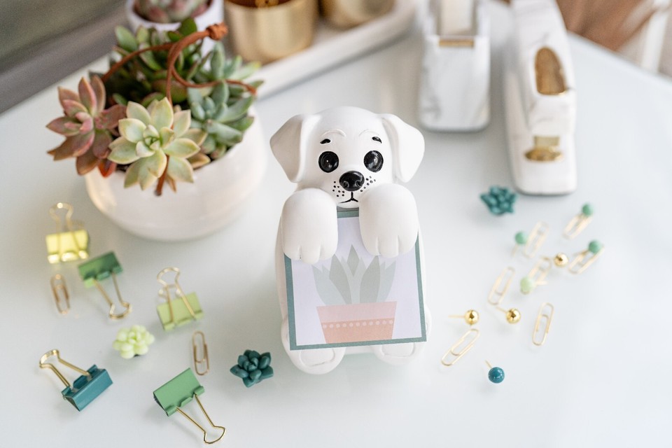 Dog Post it Cute Sticky Note Holder & Dispenser for Desk 3" x 3 ...