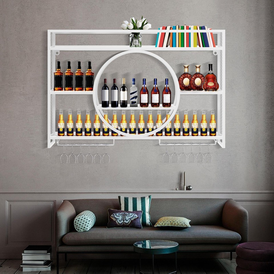 Wall Mounted Wine Rack Bottle Glass Holder Bar Accessory Storage Shelf ...