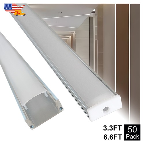 50 Pack 3.3FT/1M Aluminum U Channel With Milky Cover U-Channel Track ...