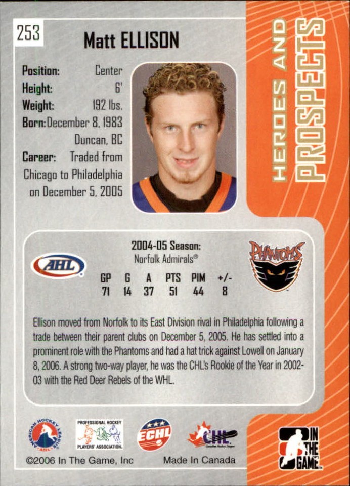 2005-06 ITG Heroes and Prospects #253 Matt Ellison | eBay