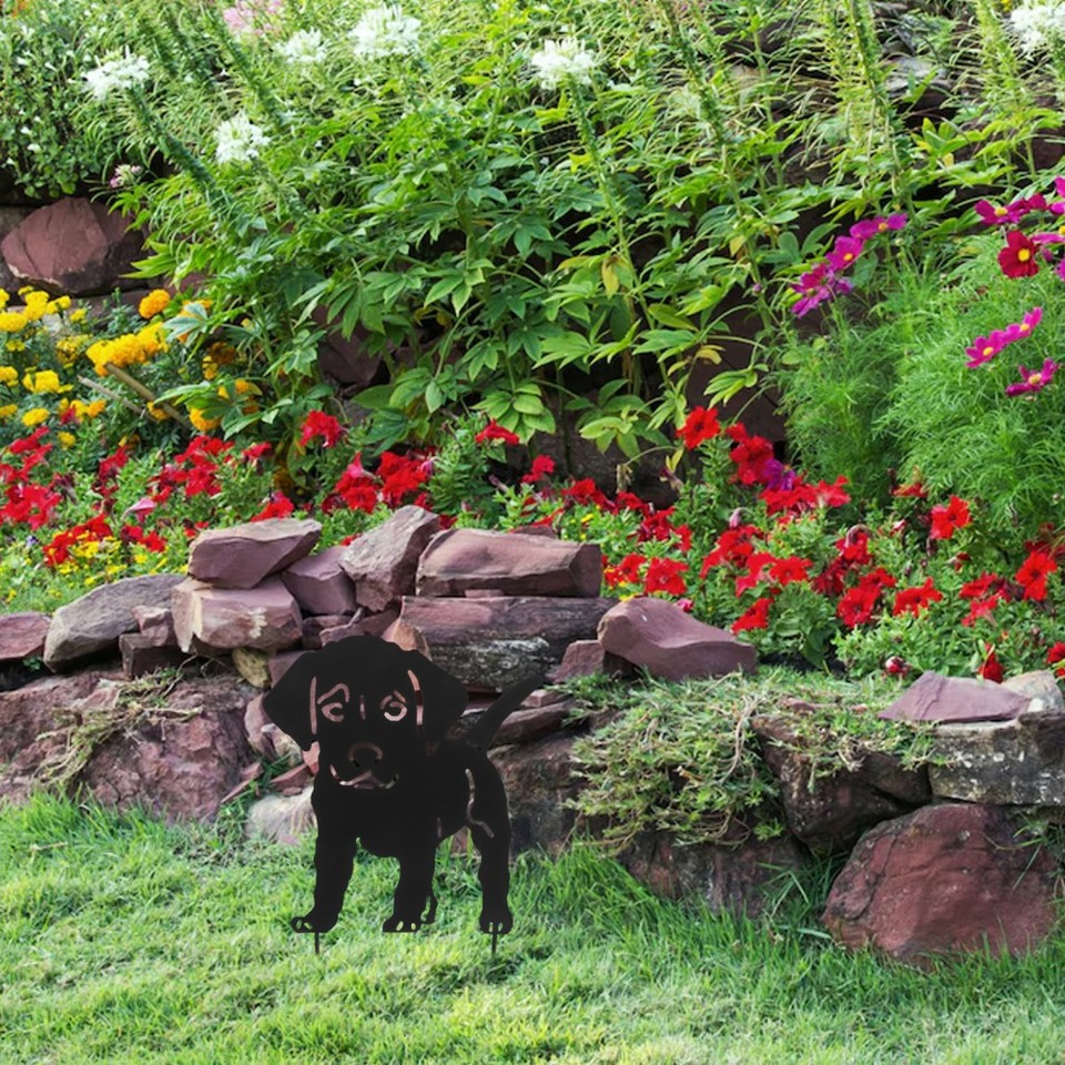 1pc Decorative Garden Plug-in Decor Rust Puppy Receptacle Stylish Metal ...