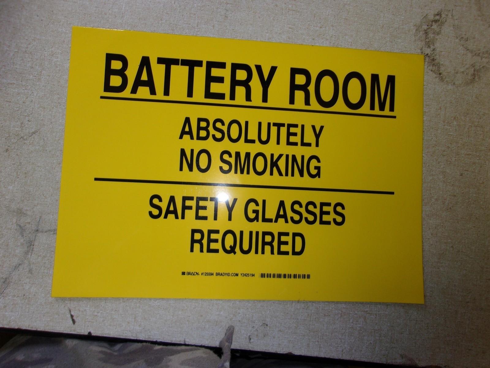 NEW Brady 125594 Battery Room Sign 14" x 10" *FREE SHIPPING* | eBay