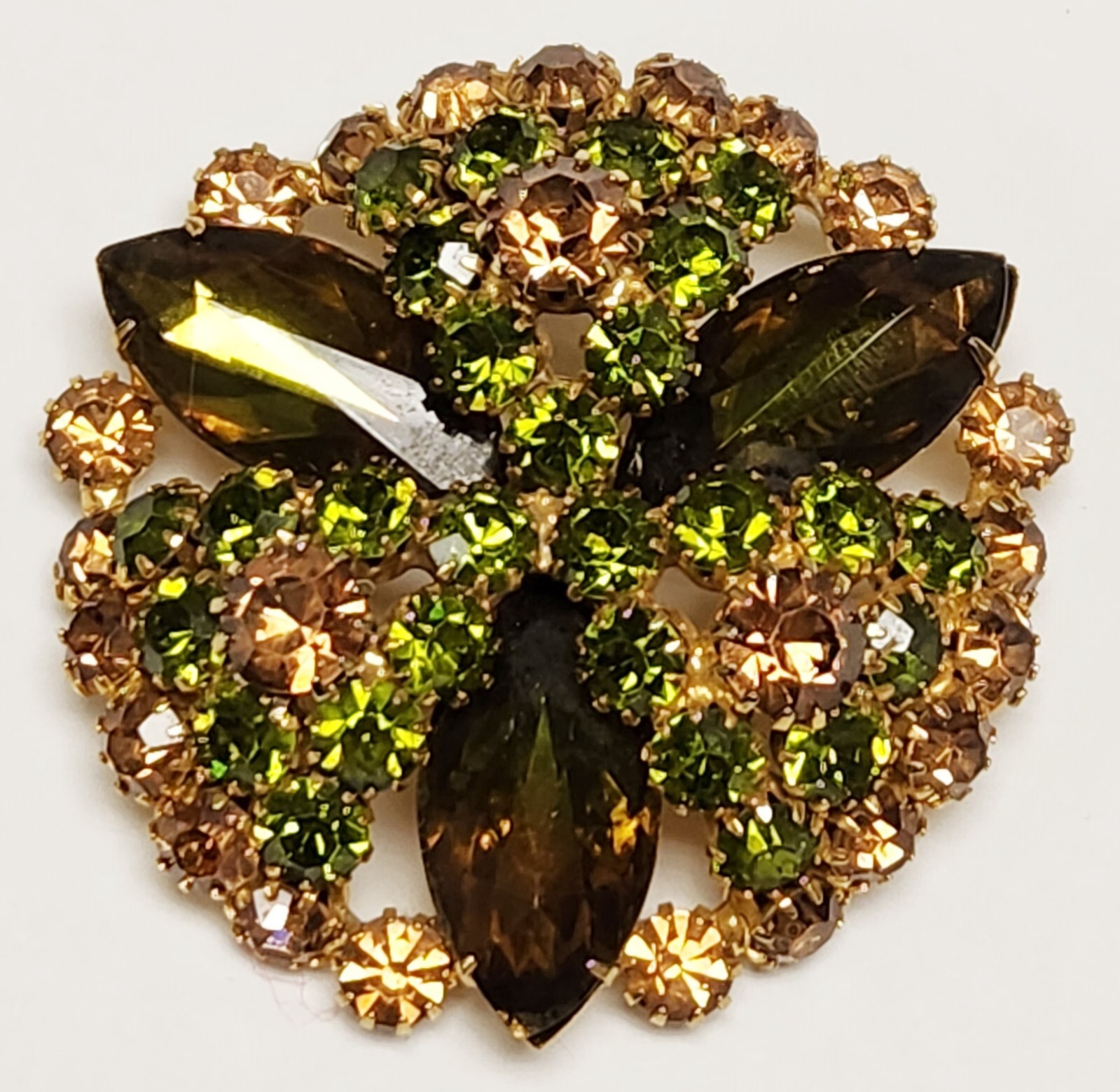 Large Vintage HOBE Givre Olive Green & Topaz Brown Rhinestone Brooch 2 ...