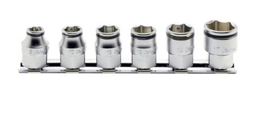 Ko-ken 3/8 inch Nut Grip Socket Set with Hex Drive – 6 pcs on Rail ...