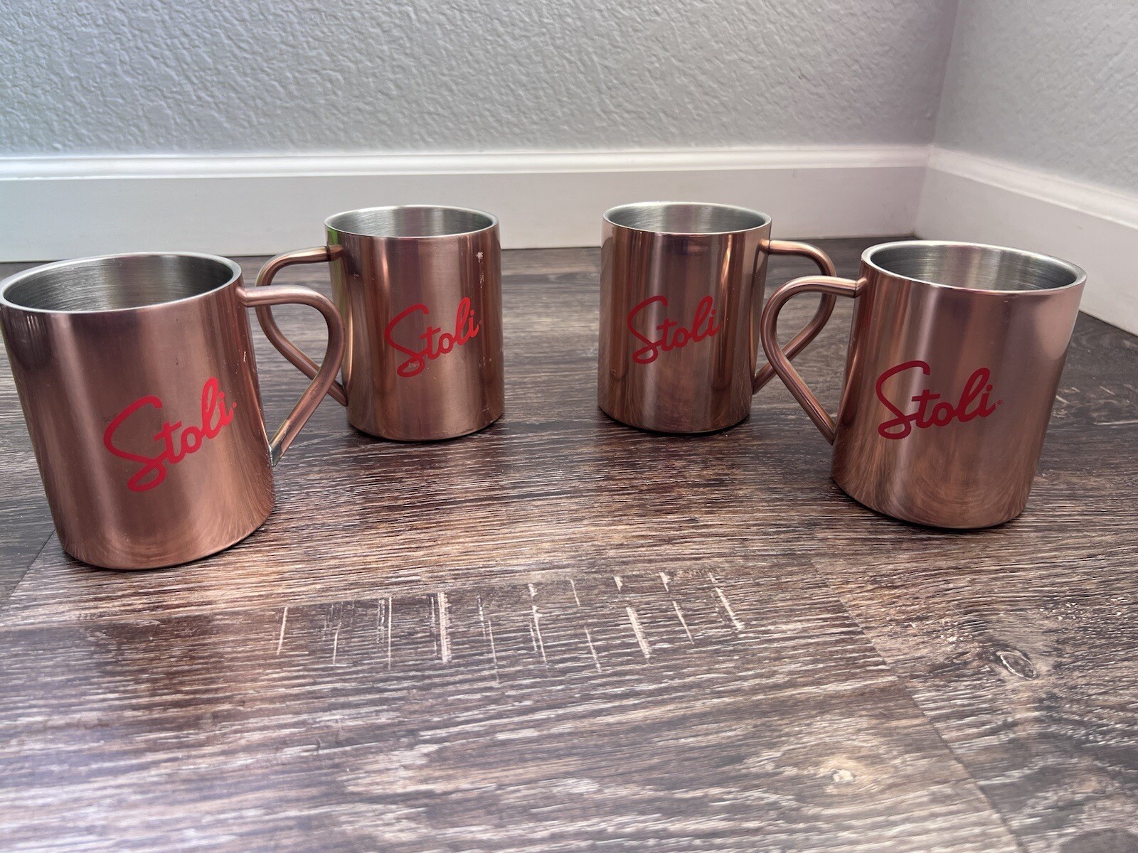 Stoli Mugs Set of 4 Moscow Mule Copper Stainless Steel Cups Stolichnaya ...