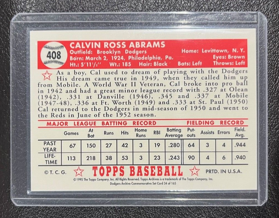 1995 Topps Archives Cal Abrams 1952 Reprint #408 MINT* | eBay