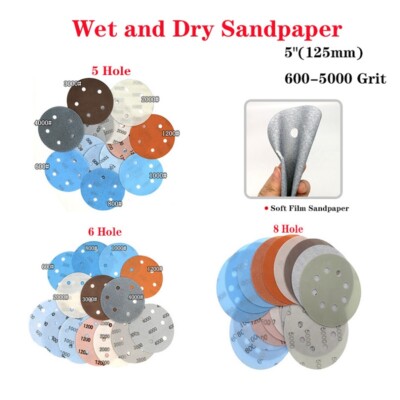 5"-125mm Wet and Dry Sanding Discs Soft Film Pads Hook & Loop 600-5000 ...
