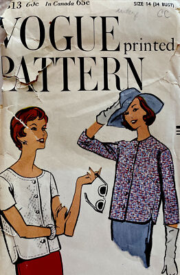 50s Vintage Vogue Sewing Pattern #9513 Straight Cut Jacket 3/4 Sleeves ...