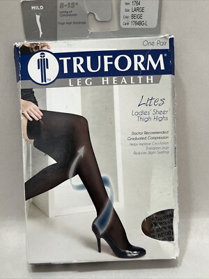 TruForm Women's Thigh High Compression Stockings, 8-15 mmHg, Beige, 1 ...