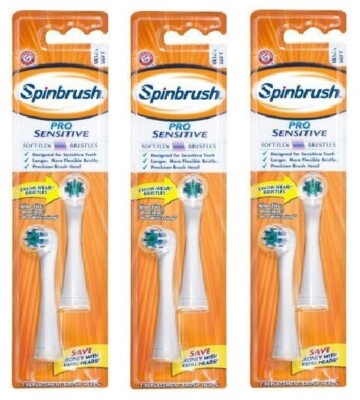 3 Pack- Spinbrush Pro Sensitive Soft Flex Bristles, 2 Replacement Heads ...