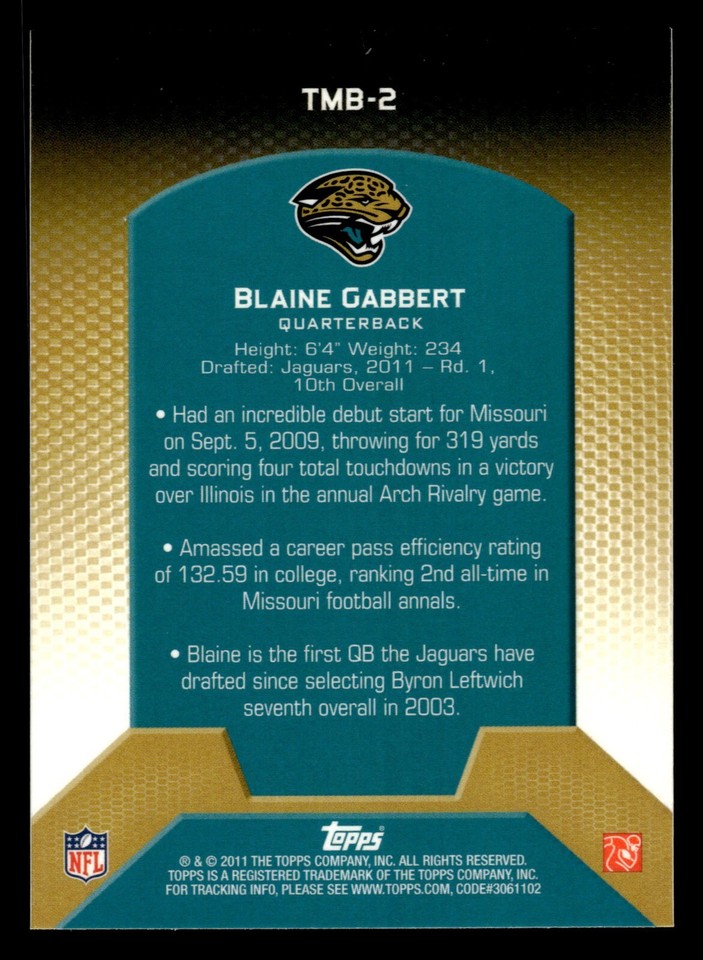 2011 Topps NFL Draft Refractors Blaine Gabbert #TMB-2 Rookie RC | eBay