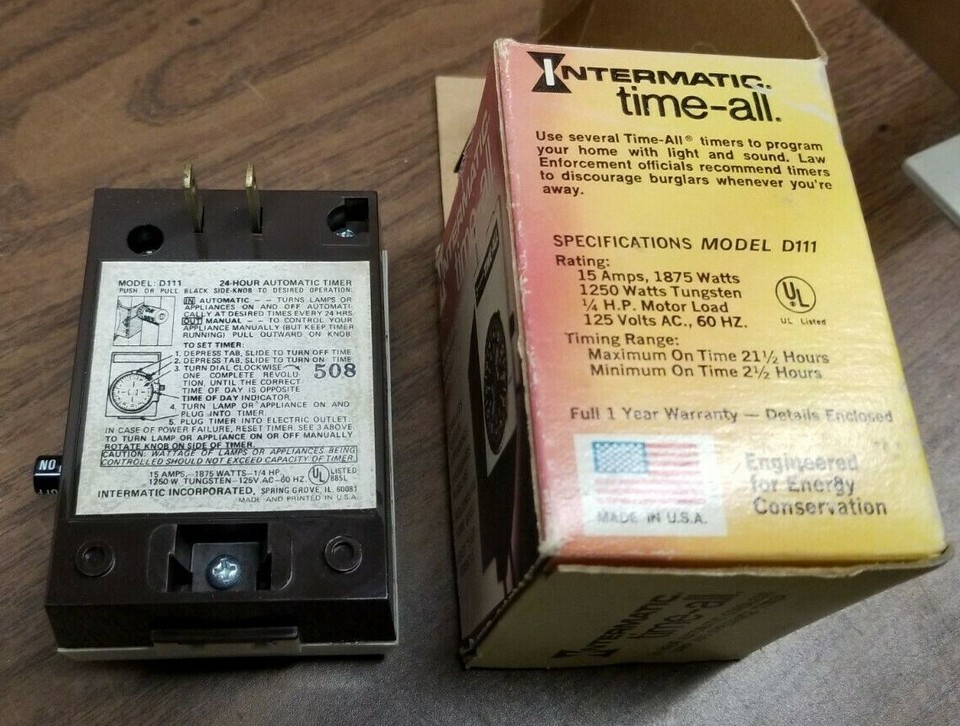 Intermatic Time-All 24 Hour Automatic Indoor Timer D111 Lamp Appliance ...