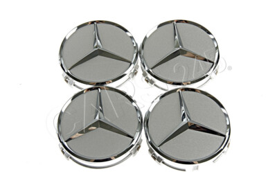 Genuine Wheel Center Hub Cap Star Silver Chrome Covers 4x SET MERCEDES ...