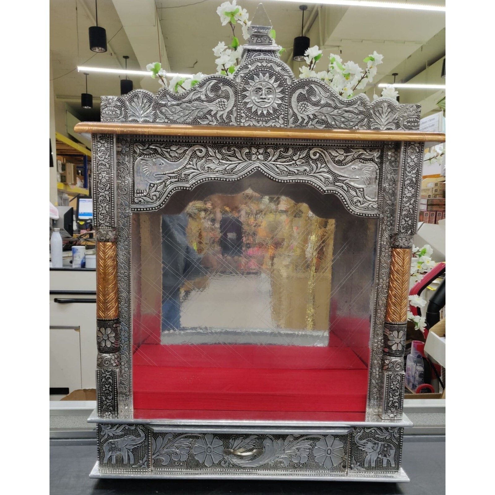 Small Oxidized Temple Wall Hanging Pooja Mandir with Door Traditional ...