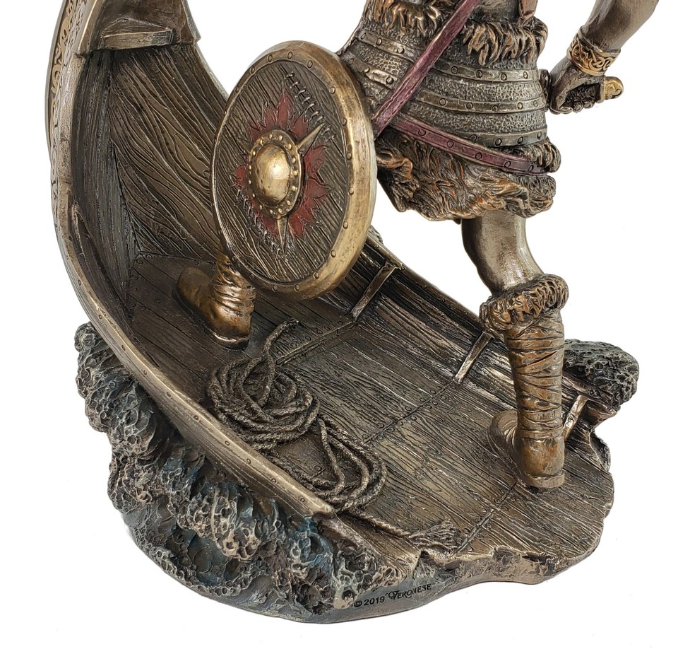 9 1/2 Inch Norse Viking Warrior Standing On Long Ship Prow Bronze Color ...