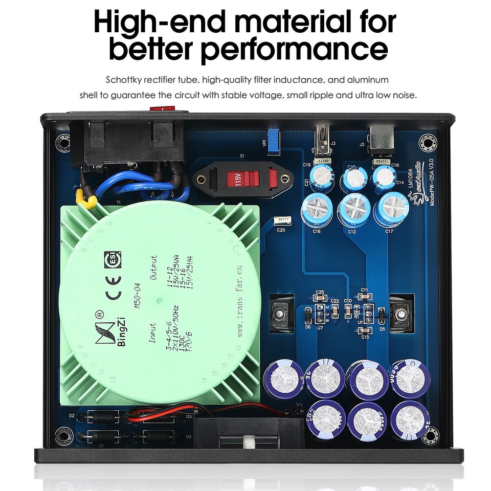 HiFi 5V/9V/12V/15V Linear Power Supply for Audio DAC Amplifier Voltage ...