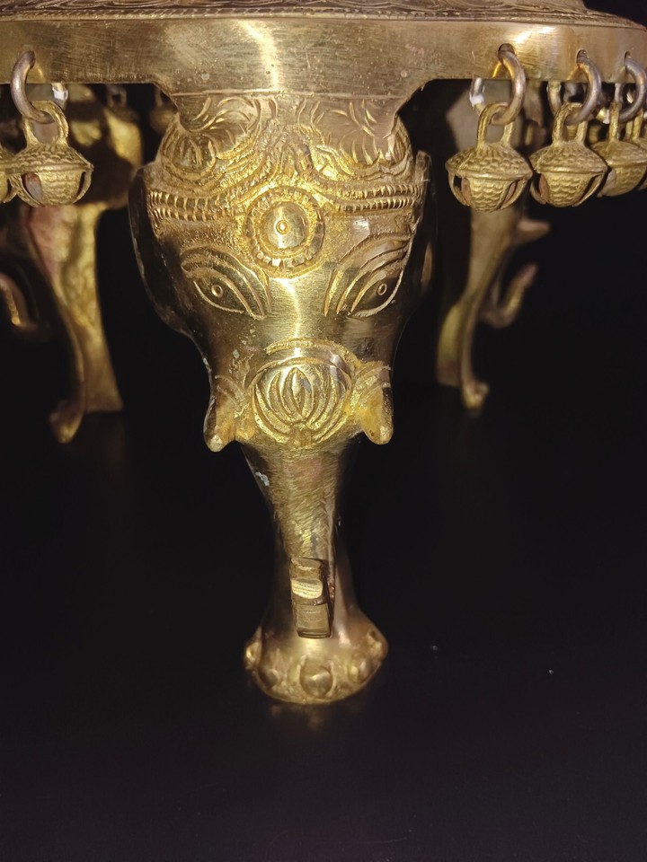 Elephant Piller Design Temple Chowki Brass Pooja Home Throne with Bells ...