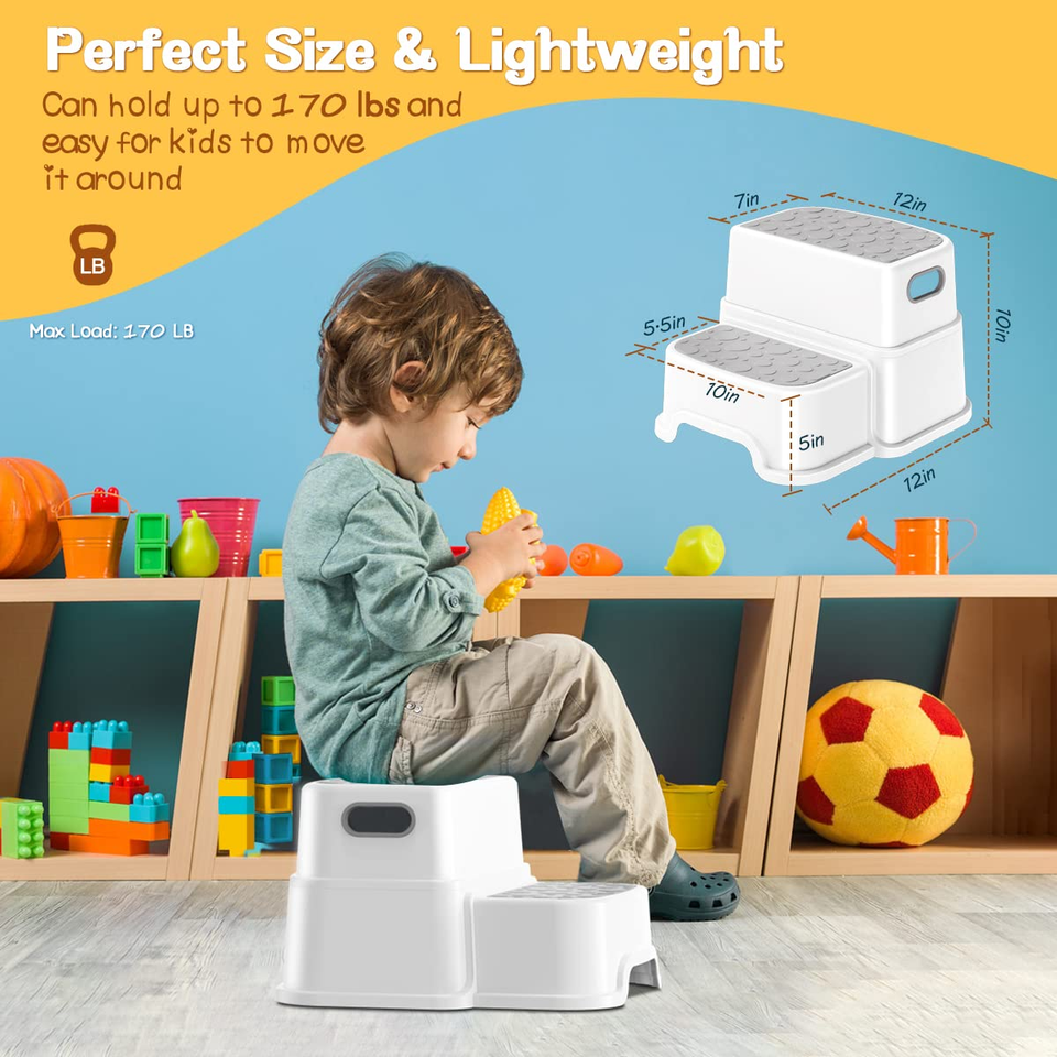 Toddler Step Stool, 2 Step Stool for Kids with Anti-Slip Surface and ...
