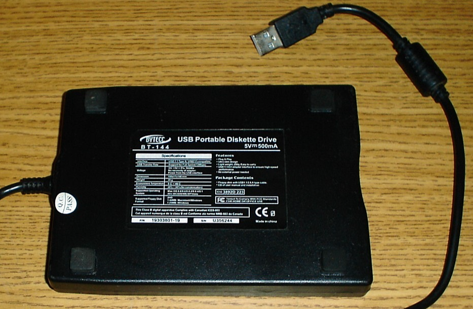 BYTECC BT-144 Slim USB Portable External Floppy Disk Diskette Drive ...