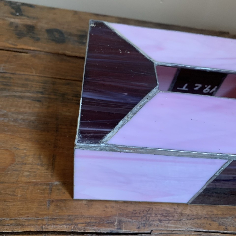Large Leaded Vintage Stained Glass Tissue Box Holder Pink Rectangular ...