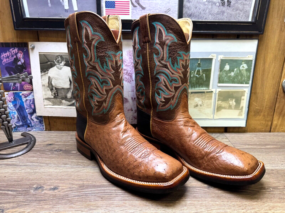 JUSTIN EXOTIC OSTRICH SQUARE TOE TEKNO CREPE SOLE 11.5B MENS COWBOY ...