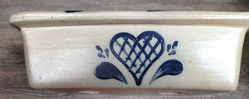 Rectangular Ceramic Planter 11"x 8"x 3.25" Gray + Blue Pottery Heart ...