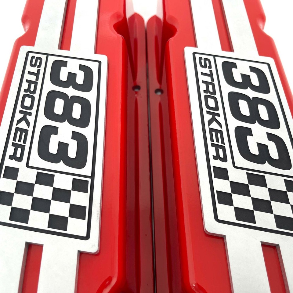 383 Stroker Small Block Chevy Tall RED Valve Covers - Raised Billet Top ...