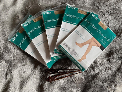 5 pair BEIGE QUEEN SIZE PANTYHOSE XL Hosiery Big Pantyhose. Nylons Silk ...