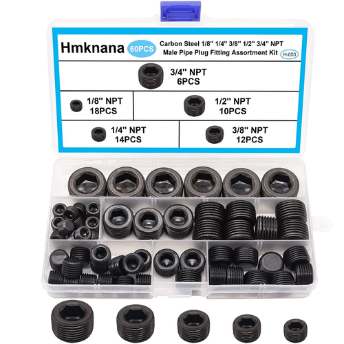 60PCS Black Carbon Steel Pipe Plug Fitting Assortment Kit - 5 Sizes | eBay
