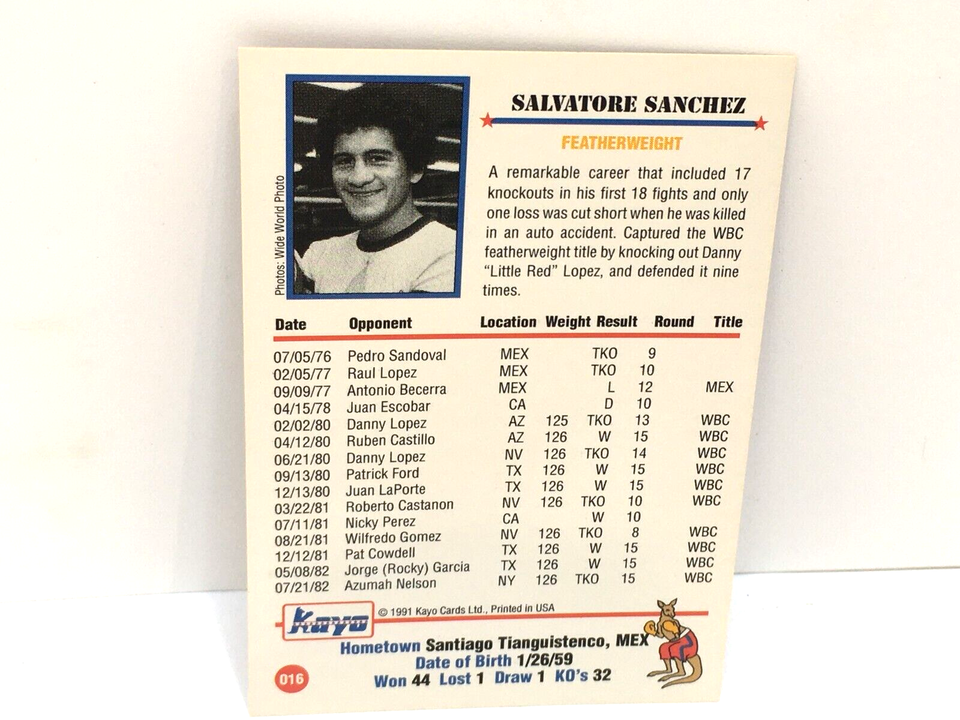 1991 Kayo Boxing Card #016 Salvatore Sanchez Featherweight | eBay